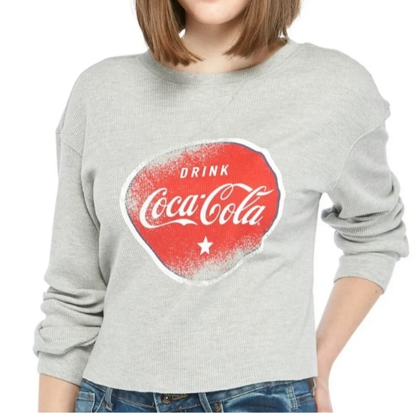 Coca Cola | Tops | Cocacola Gray Thermal Long Sleeve Logo Crop Top ...